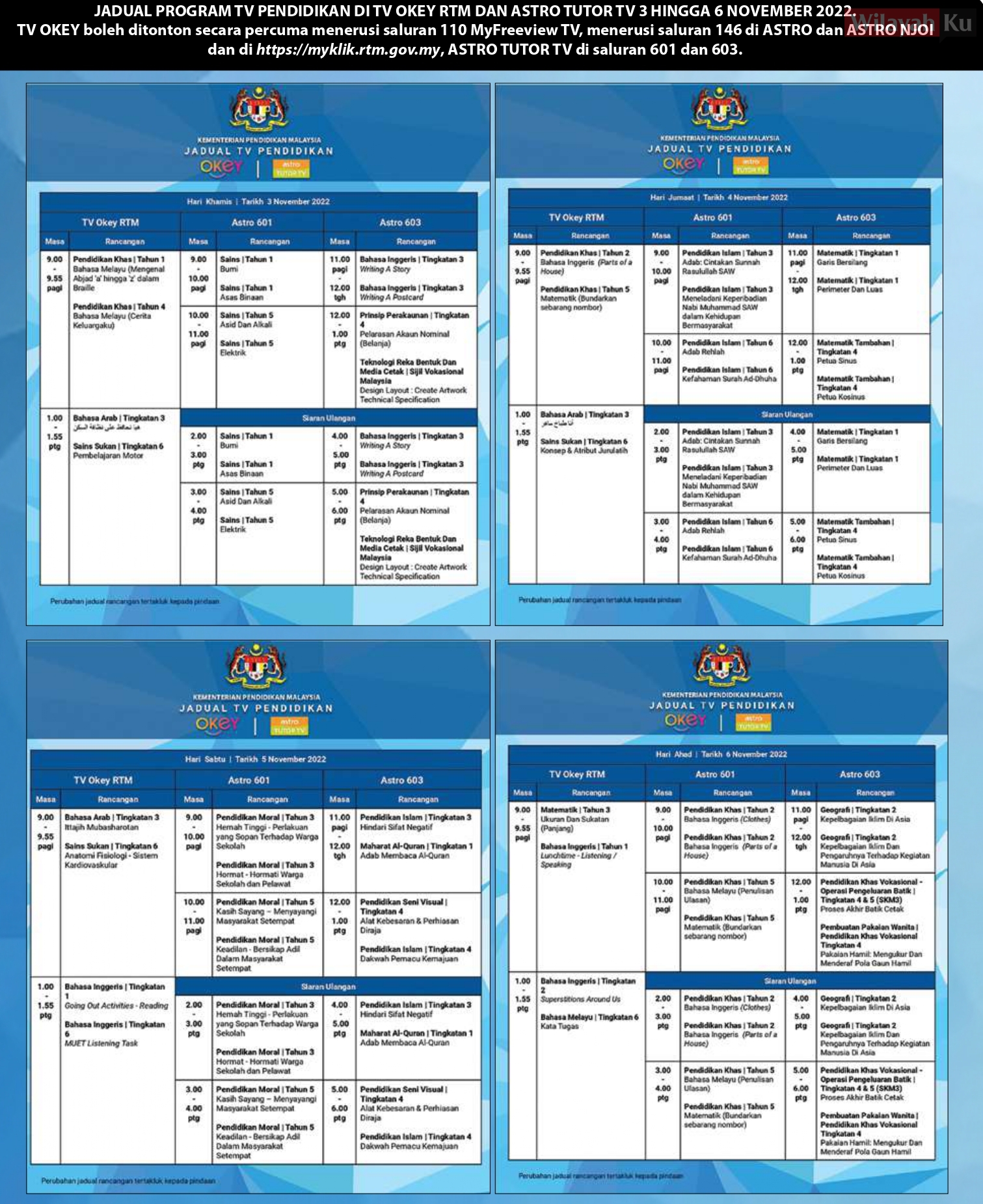 JADUAL PROGRAM TV PENDIDIKAN | WilayahKu