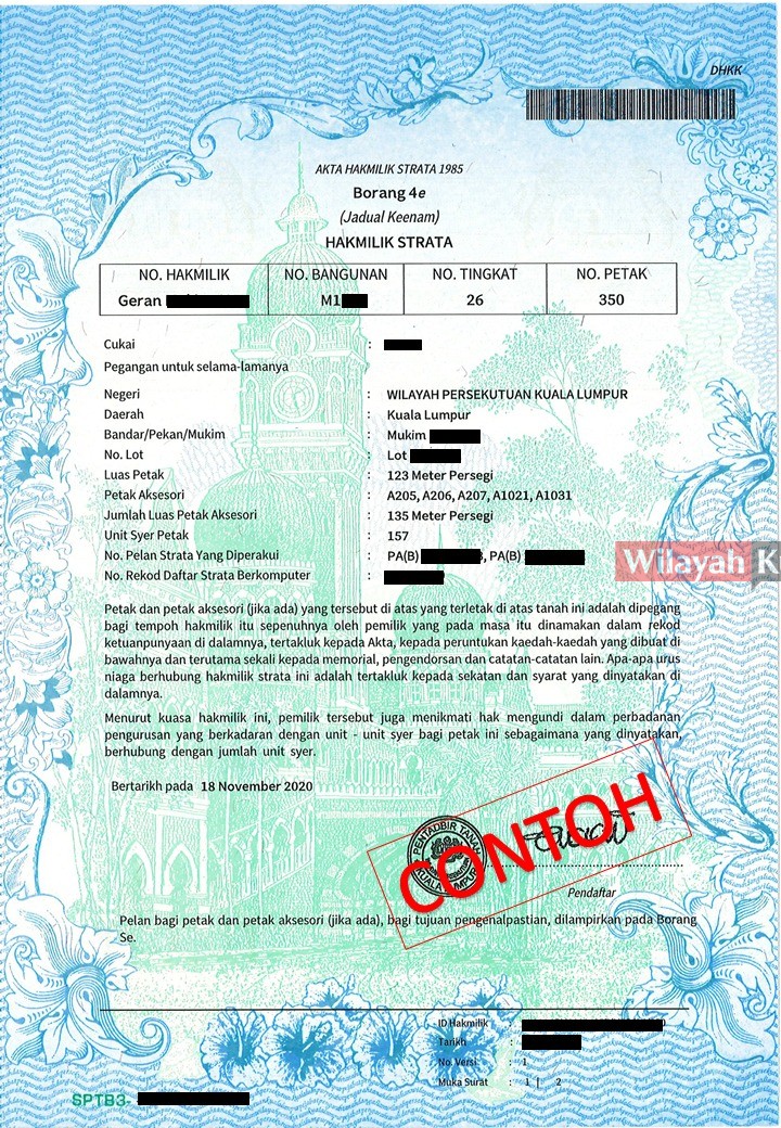 Penukaran kepada hak milik strata, selesaikan hak milik lama bangunan ...